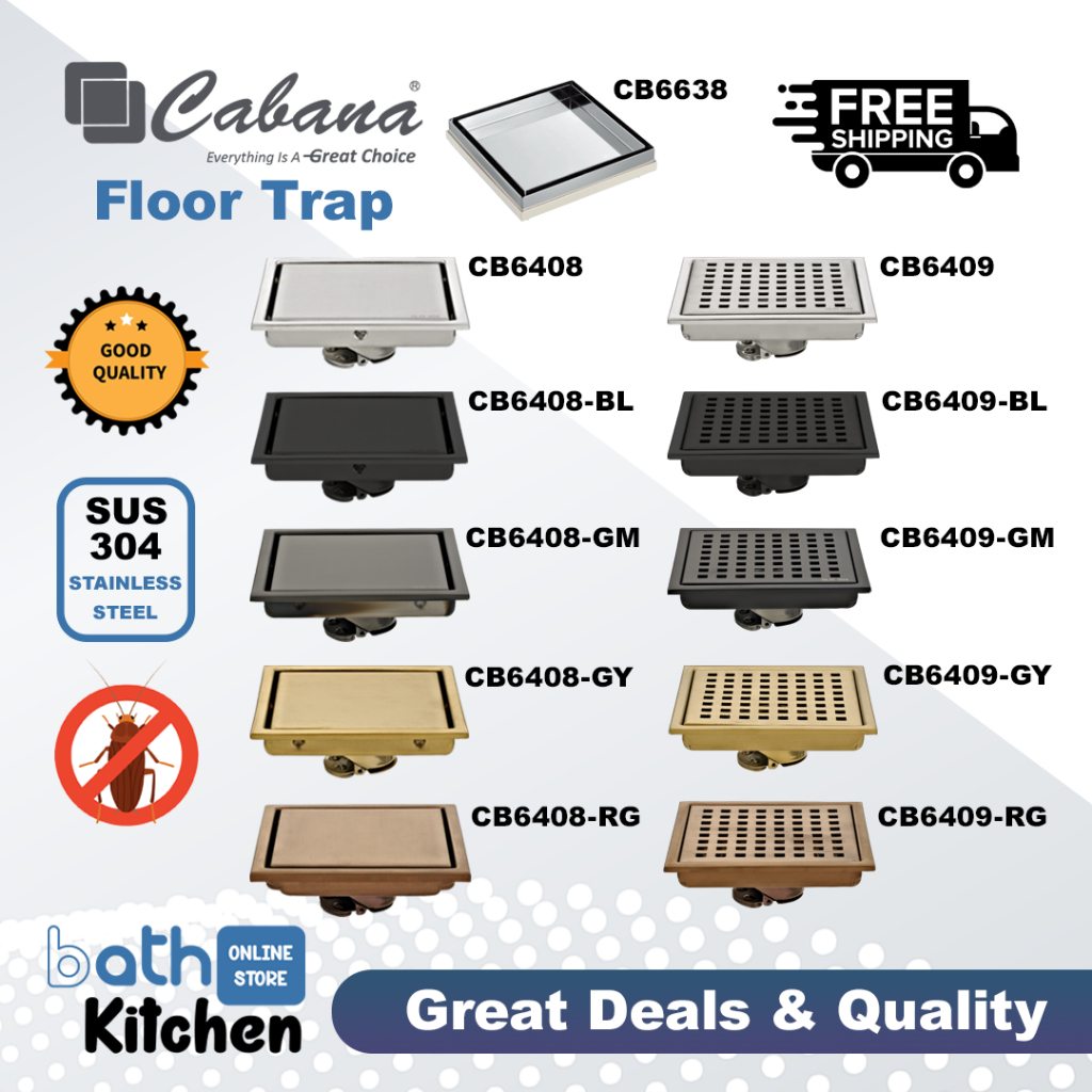 Cabana Bathroom Anti Cockroach Floor Trap(Chrome, Matte Steel, Black ...