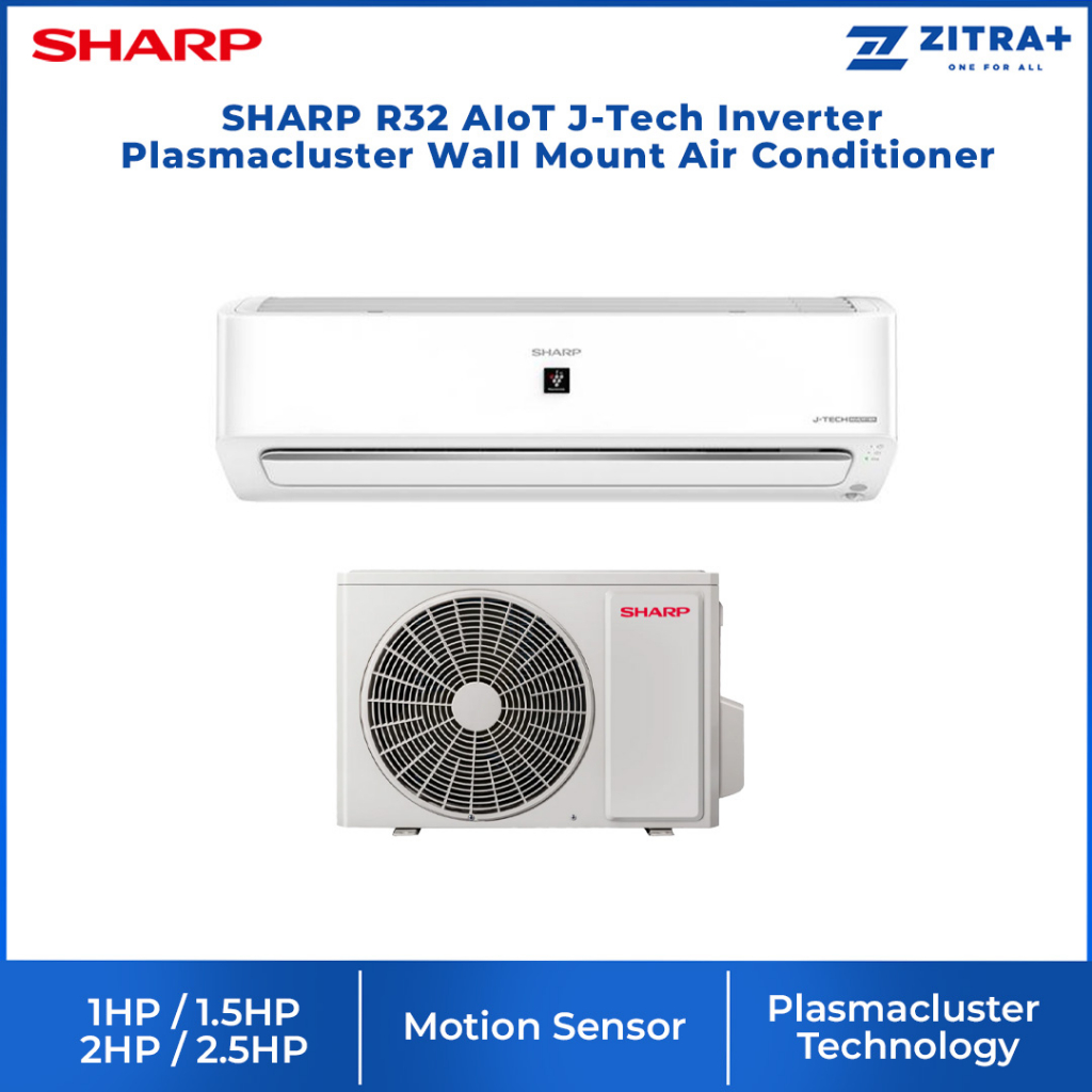 SHARP 1HP/1.5HP/2HP/2.5HP R32 AIoT J-Tech Inverter Plasmacluster Wall Mount Air Conditioner | 4 ...