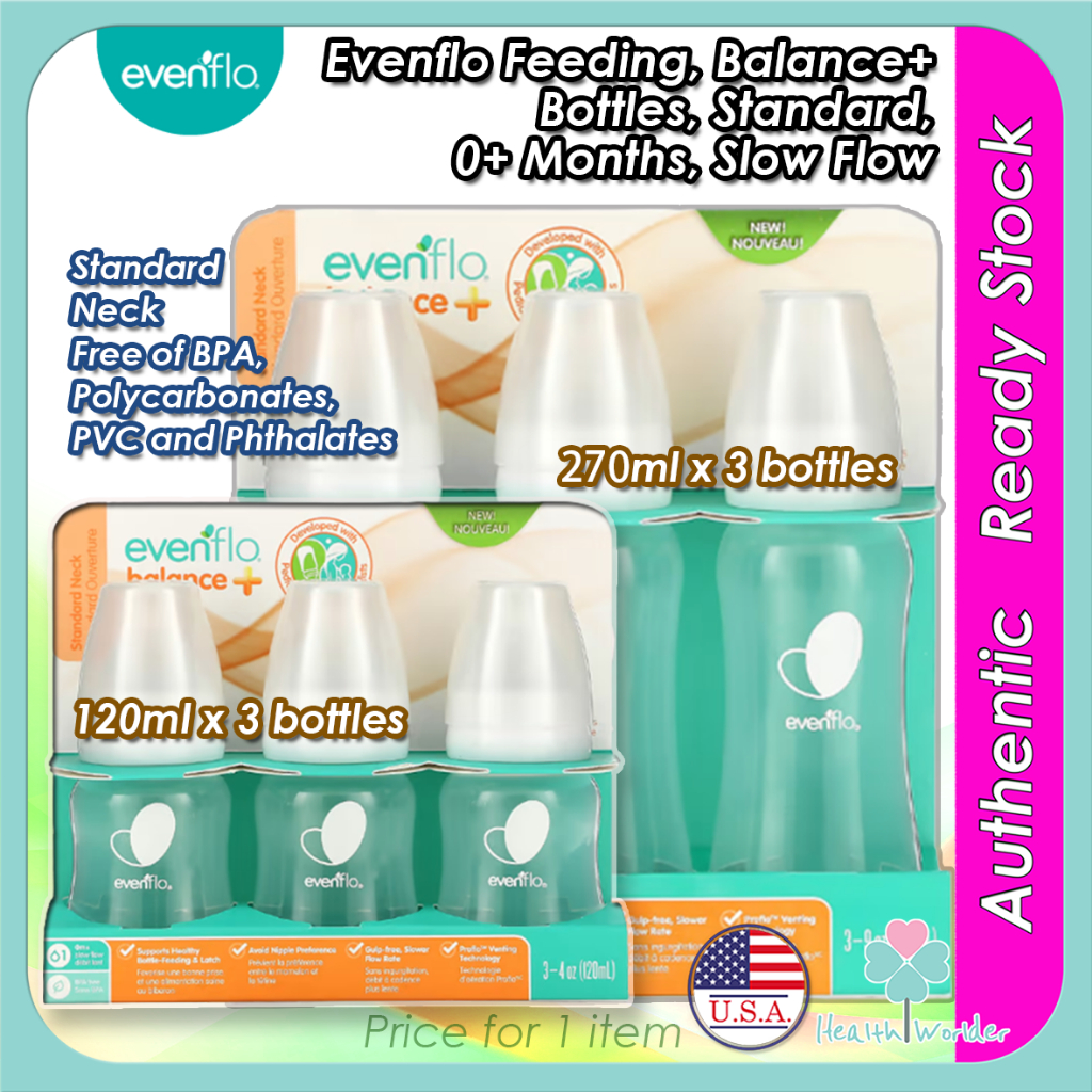 USA Evenflo Feeding, Balance+ Bottles, Standard, 0+ Months, Slow Flow ...