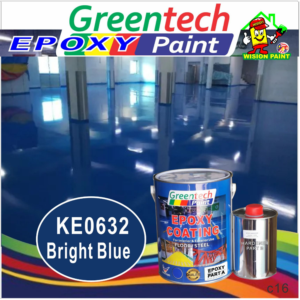 KE0632 BRIGHT BLUE ( 1L ) Epoxy paint ( GREENTECH EPOXY ) Cat Lantai ...