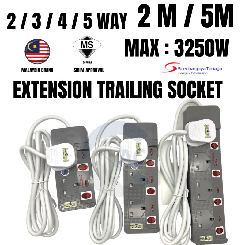 Extension Wire / Trailing Socket With Neon Indicator | Special 2 Pin ...
