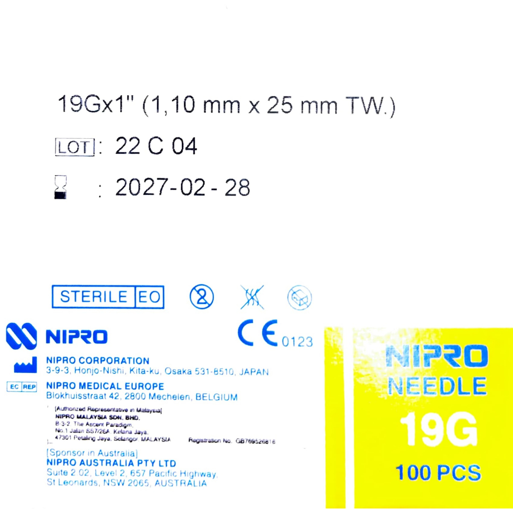 NIPRO STERILE MEDICAL NEEDLE 19G X 1 INCH (25MM) 100'S ( 5 BOXES + 1 ...
