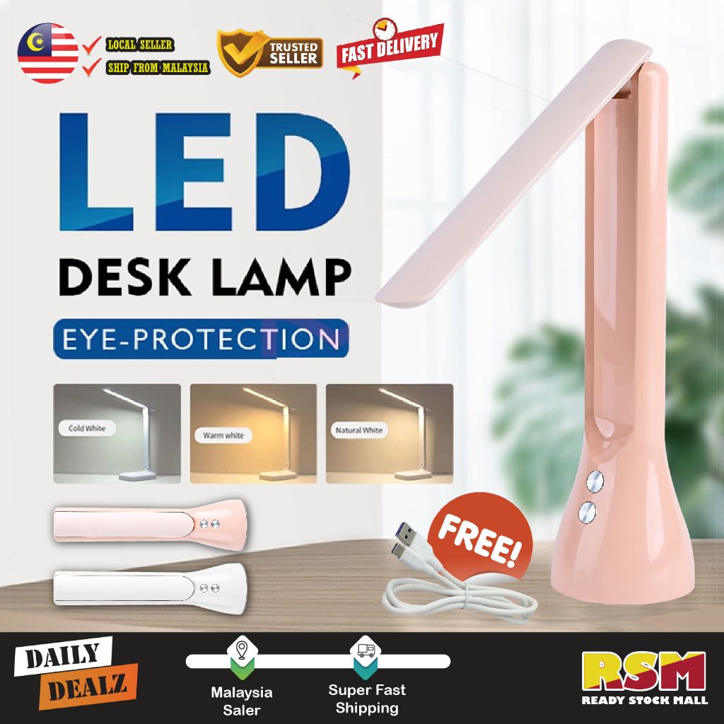2in1 Foldable Desk Lamp Study Table USB Rechargeable LED Light ...