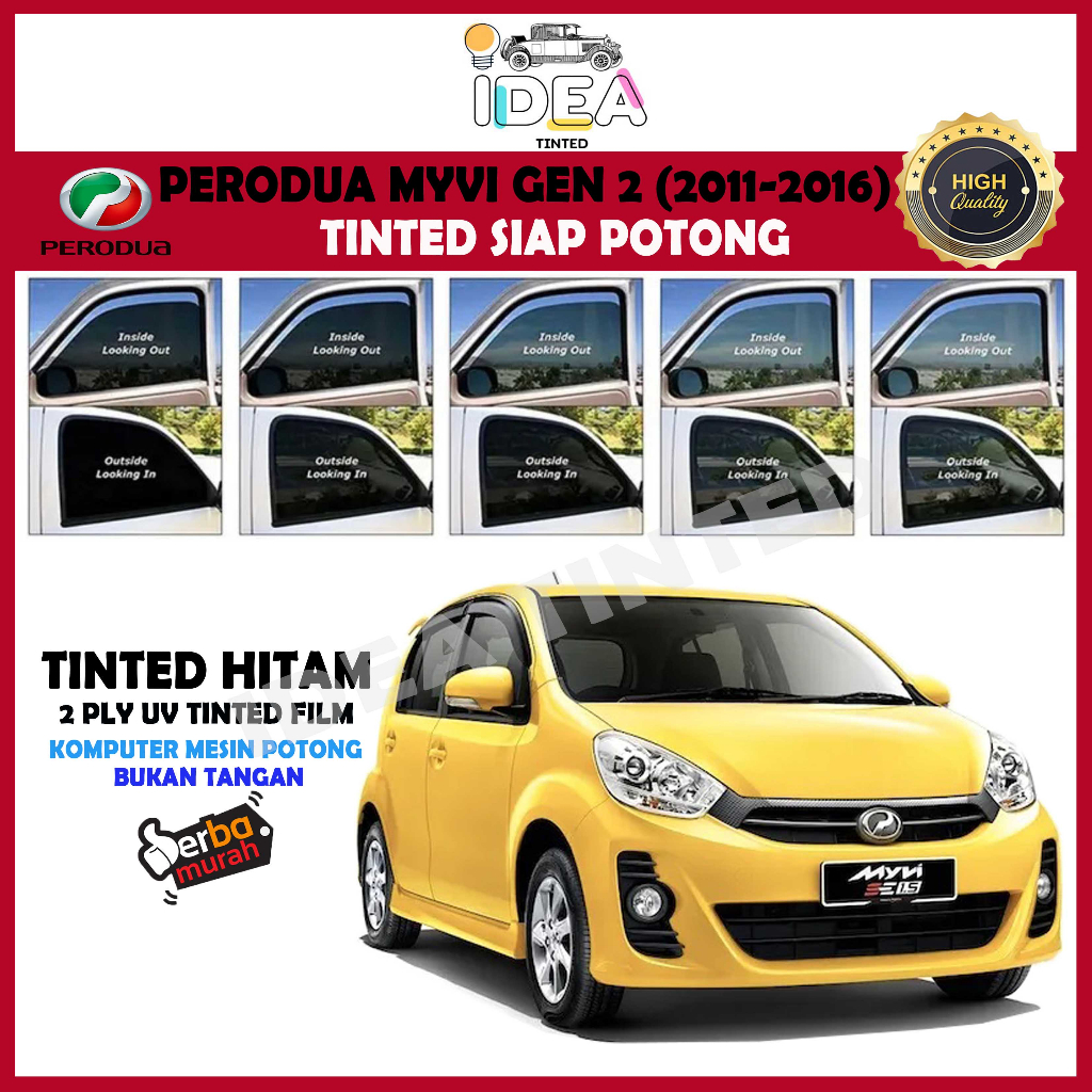 Perodua Myvi Gen 2 _2011-2016 _Tinted Kereta _2PLY UV Film_Hitam_Siap ...
