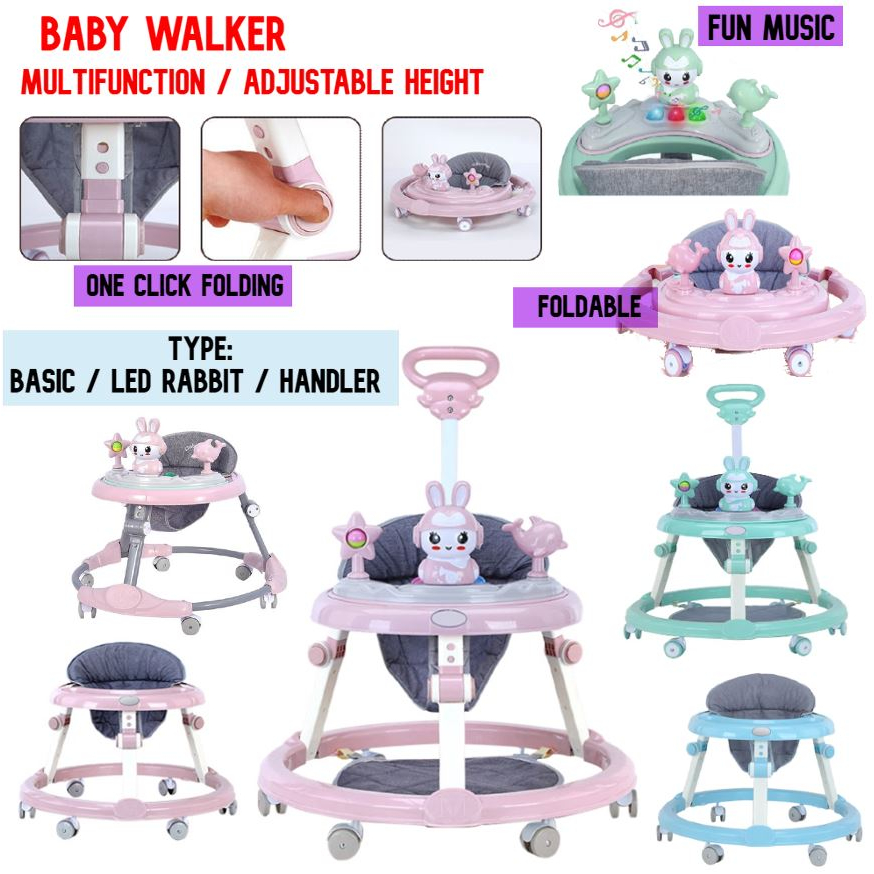 #Readystock Baby Walker with Music Anti-O-Leg Foldable Portable Folding ...
