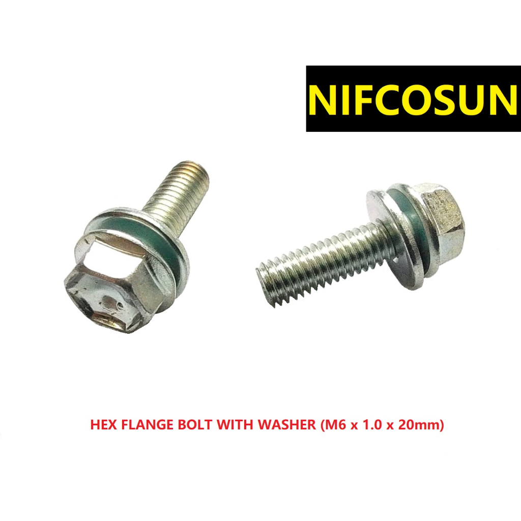 [READY STOCK] HEX FLANGE BOLT WITH WASHER (M6 X 1.0 X 20mm) | Shopee ...