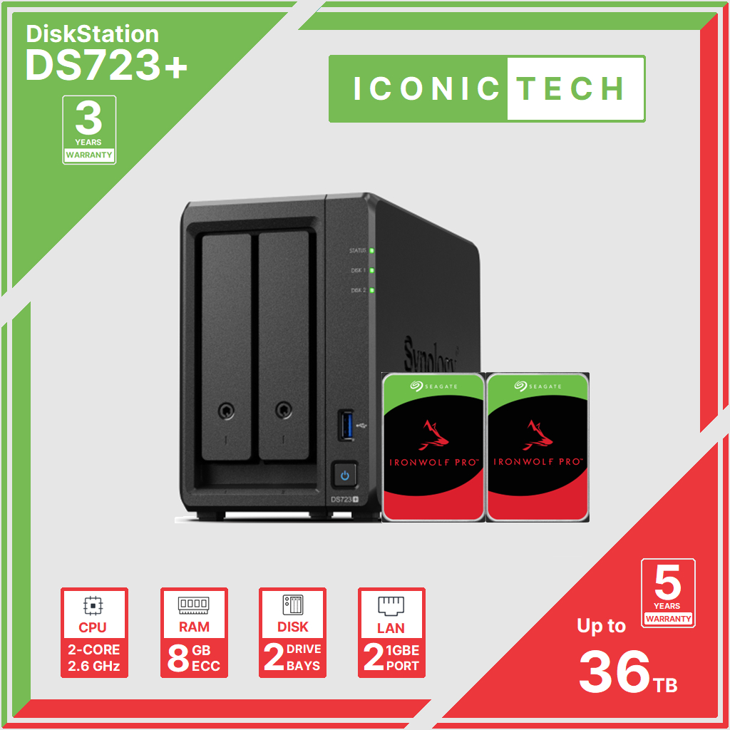 8TB~36TB Synology DS723+ 8GB Memory Module+(no SSD Cache) Nas Enclosure ...