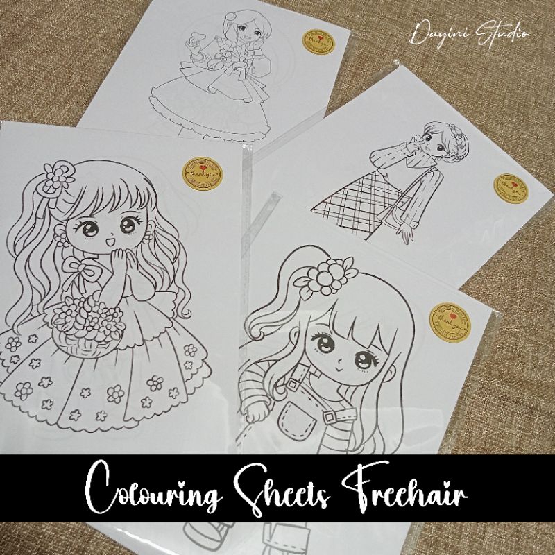 Colouring Sheet Free Hair | Kertas Mewarna | Doodle Girl | Kids ...