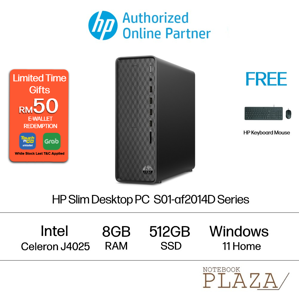 HP S01-af2014D / S01-Af2006D Slim Desktop PC Black ( Pentium J5040/ Celeron J4025, 8GB, 512GB ...