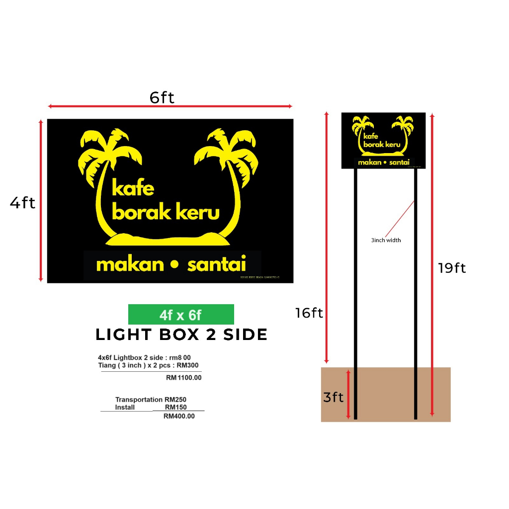 Tiang Lightbox /Pole Lightbox / Led Light Signboard Untuk kedai Makan ...