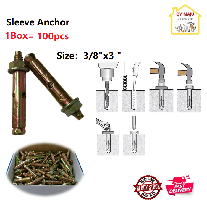 Sleeve Anchor 3/8"x3 " / WALL PLUG BESI Wall Plug Screw/Lengan Anchor ...