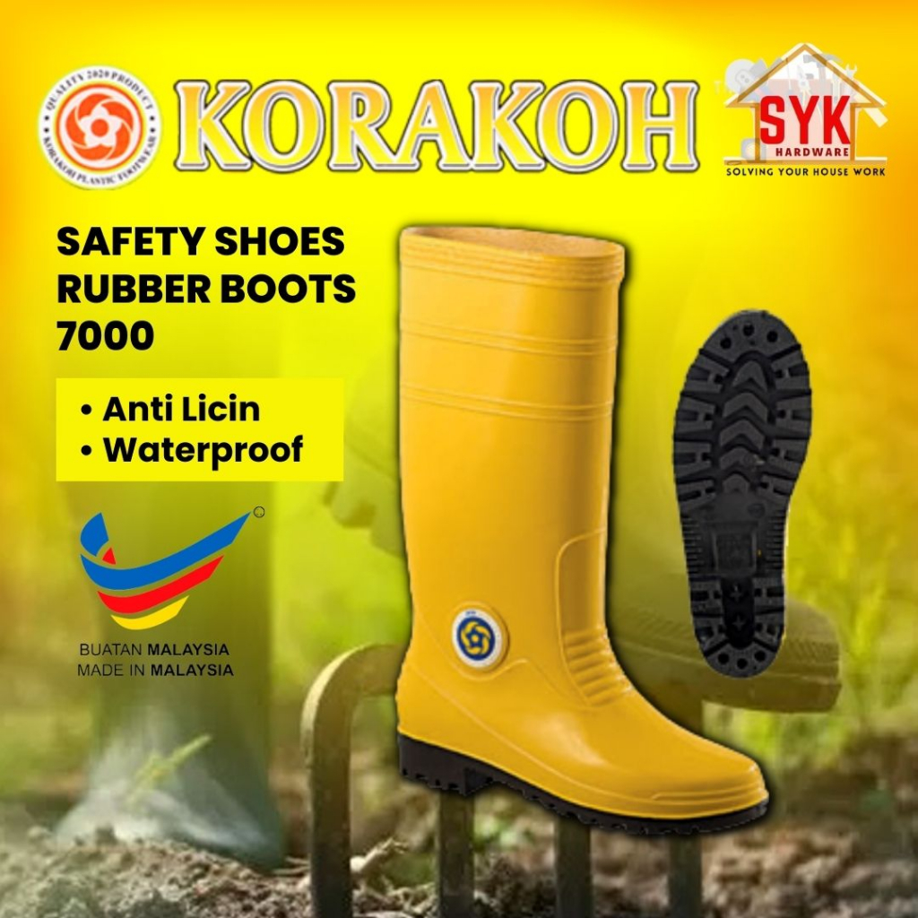 SYK KORAKOH 7000 Yellow Safety Boots Waterproof Rubber Shoes Kasut ...