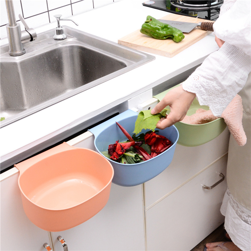 Kitchen Plastic Cabinet Door Hanging Trash Can Waste Bin Garbage Basket ...