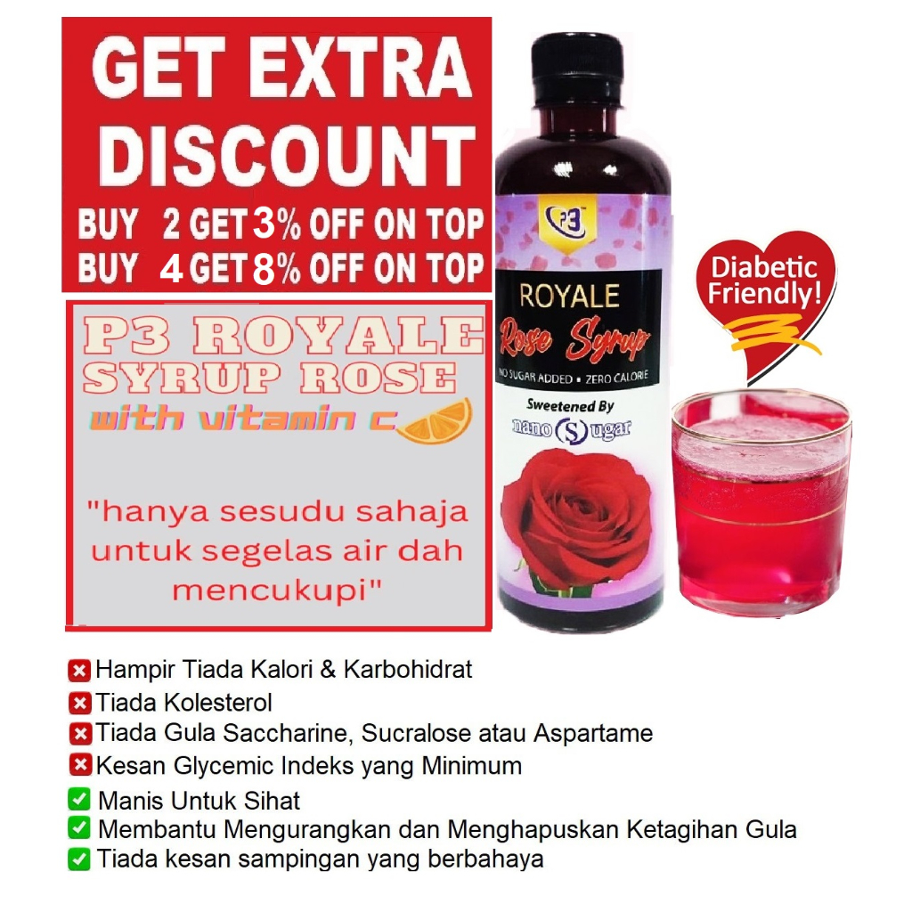 P3 ROYALE ROSE SYRUP SIRAP(500ML) Zero Calorie | Zero Sugar | Halal ...