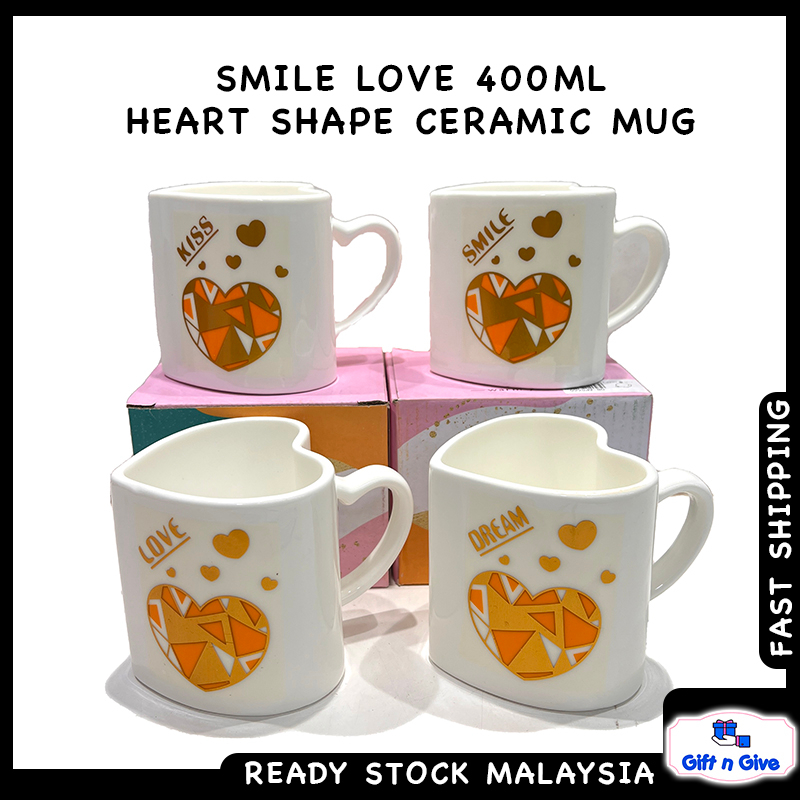 Smile Love 400ML Heart Shape Ceramic Mug Cup Drink Water Coffee Tea ...