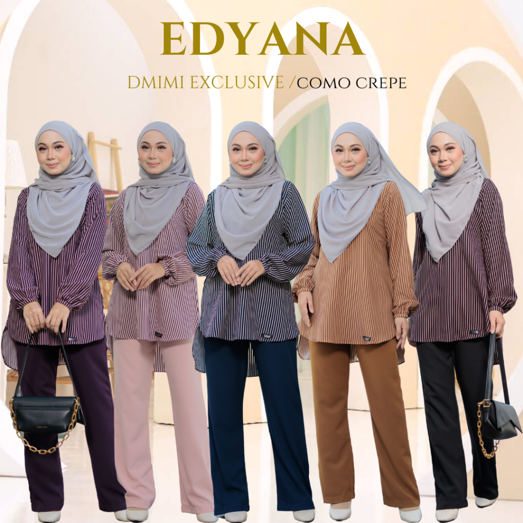 DMIMI Baju Suit Edyana Printed Striped Line Como Crepe Readystock Baju Viral 2024 | Shopee Malaysia