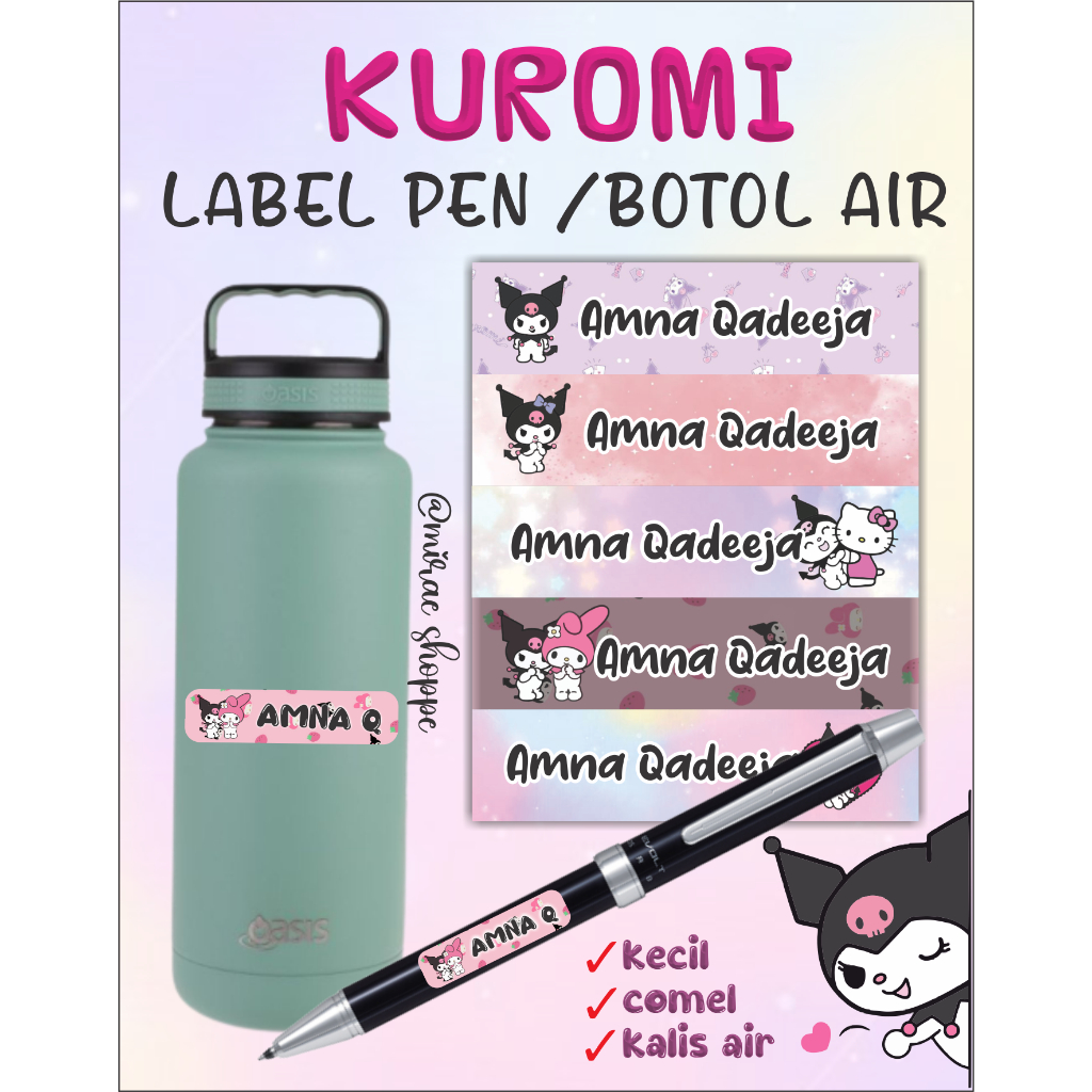 175 pcs KUROMI stiker label pen/pensil/botol air/bekas makanan/buku ...