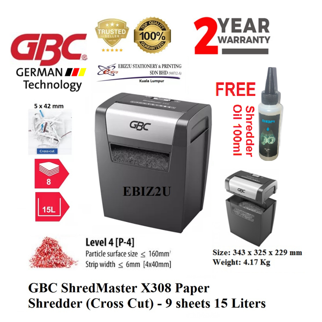 GBC ShredMaster X308 Paper Shredder (Cross Cut) - 9 sheets 15L MESIN ...