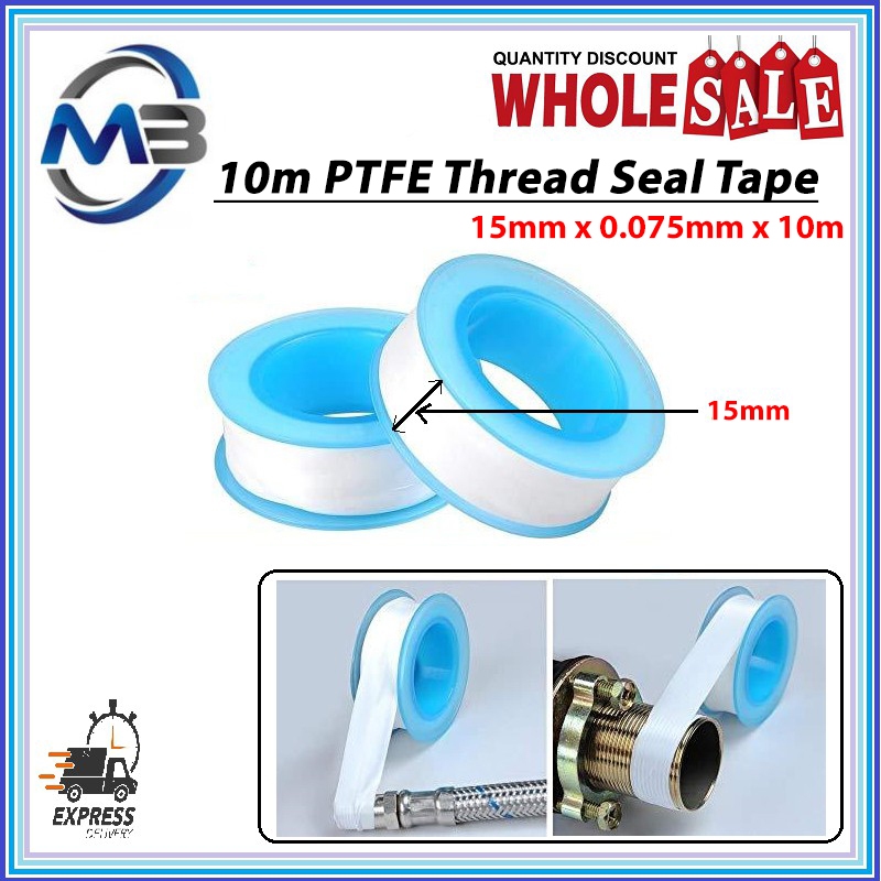 Pita Paip Putih Tape Air | Ready Stock 15mm x 0.075mm x 10m PTFE Thread Seal Tape White Pipe ...