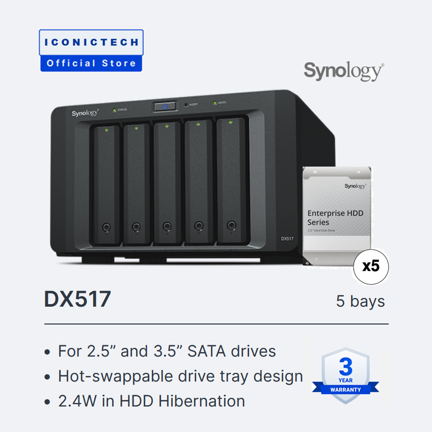 wa0193710000 Synology 20TB ~100TB DX517 5-Bay Expansion Nas For the DS1819+, DS1821+ DS1817 ...