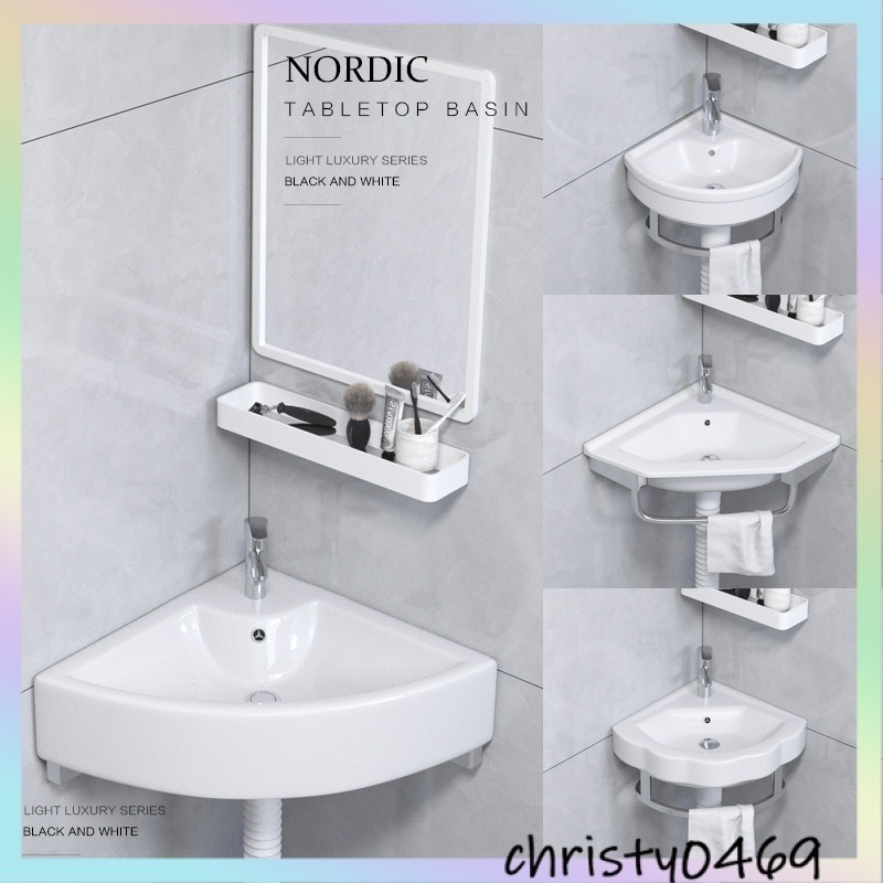 Wall Mounted Simple Triangle Wash Basin Bathroom Ceramic Washbasin