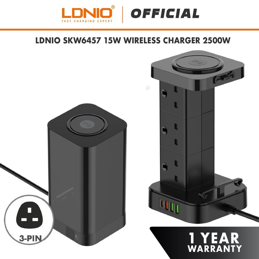 LDNIO SKW6457 15W Wireless Charger & 2500W Tower Extension with PD 30W ...