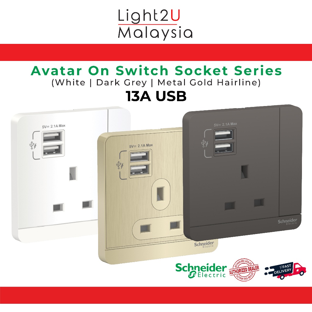 Schneider Avatar ON 13A With USB Switch Socket || Suis Rumah | Shopee ...