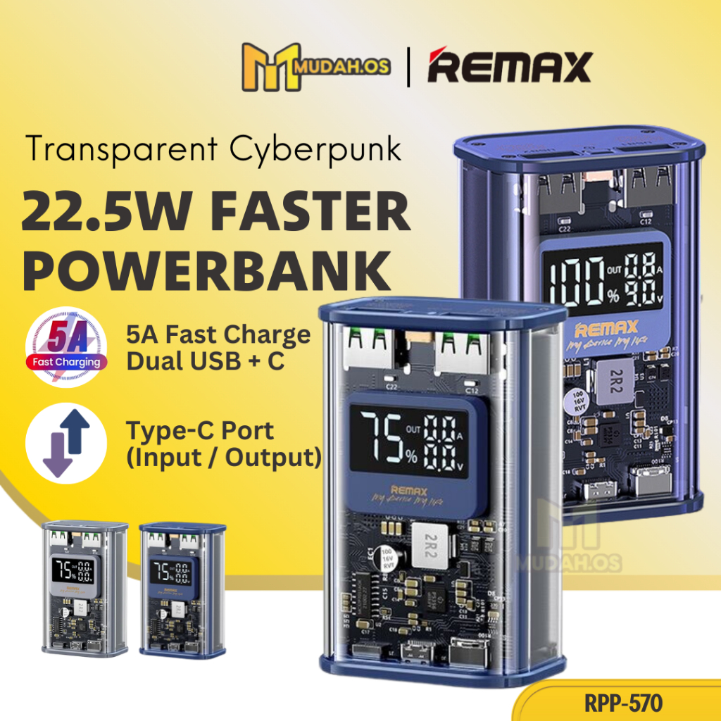 REMAX Cyberpunk Transparent Powerbank 10000mAh Super Fast Charging 22 ...