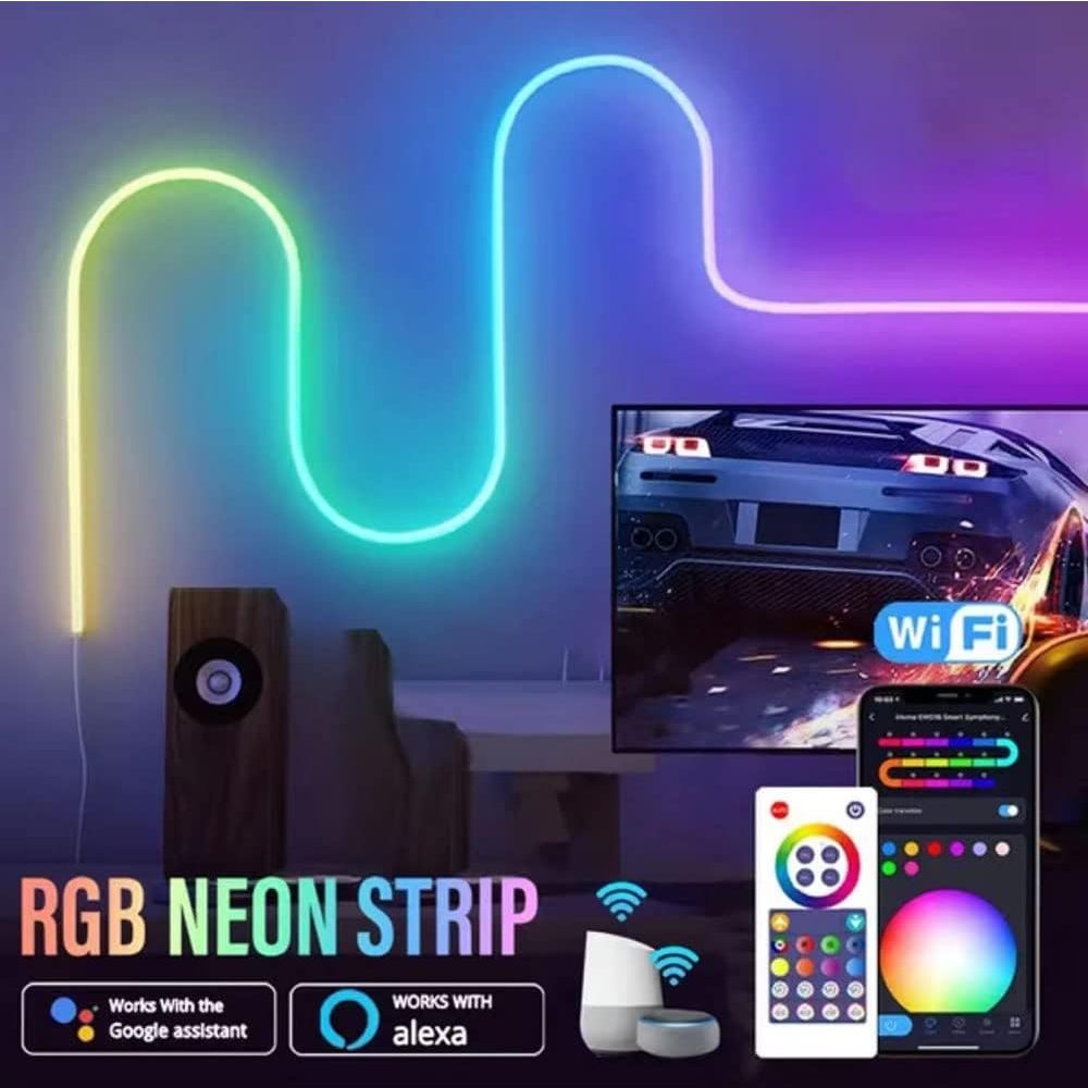 5M/10M Tuya RGBIC App+Remote Neon Rope Lights LED Neon Rope Light with ...