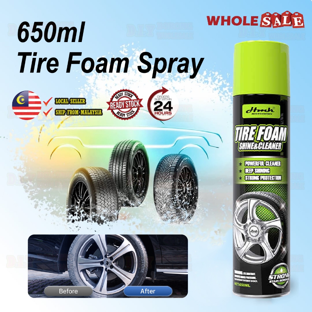 650ml Tire Foam Shine & Cleaner Spray Tyre Protection Gloss Cleaning ...