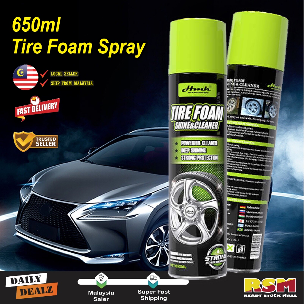 650ml Tire Foam Shine & Cleaner Spray Tyre Protection Gloss Cleaning ...