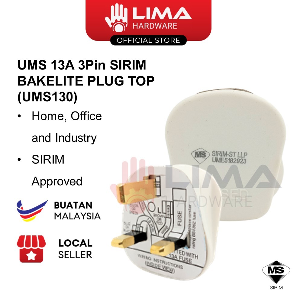 UMS 13A 3Pin SIRIM BAKELITE PLUG TOP (UMS130) | Shopee Malaysia
