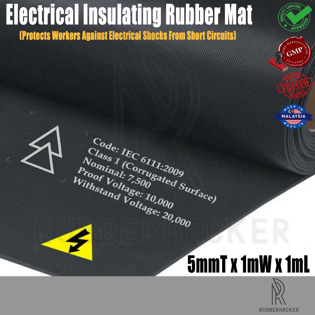 Electrical Insulating Class 1 Rubber Mat 5mm x 1m x 1m with Nominal ...