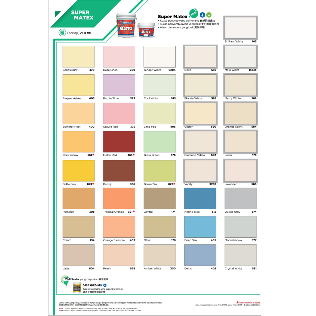 NIPPON SUPER MATEX / CAT DINDING / CAT AIR / CAT DALAM RUMAH / 7 Liter / CAT KAPUR / STANDARD ...