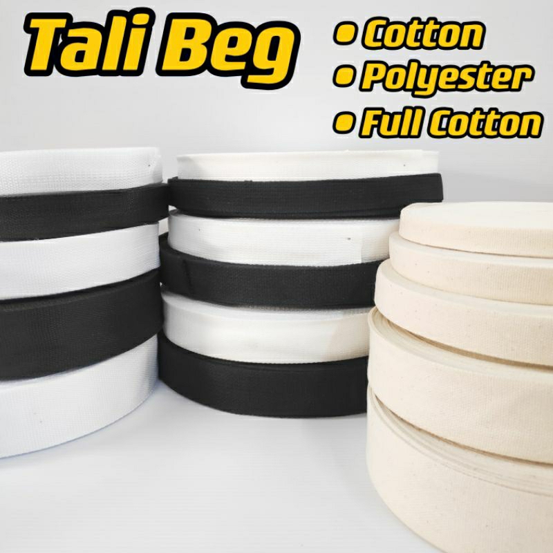 (Hitam / Putih ) Tali Beg Polyester/Cotton/Full Cotton/Polyester Tebal ...