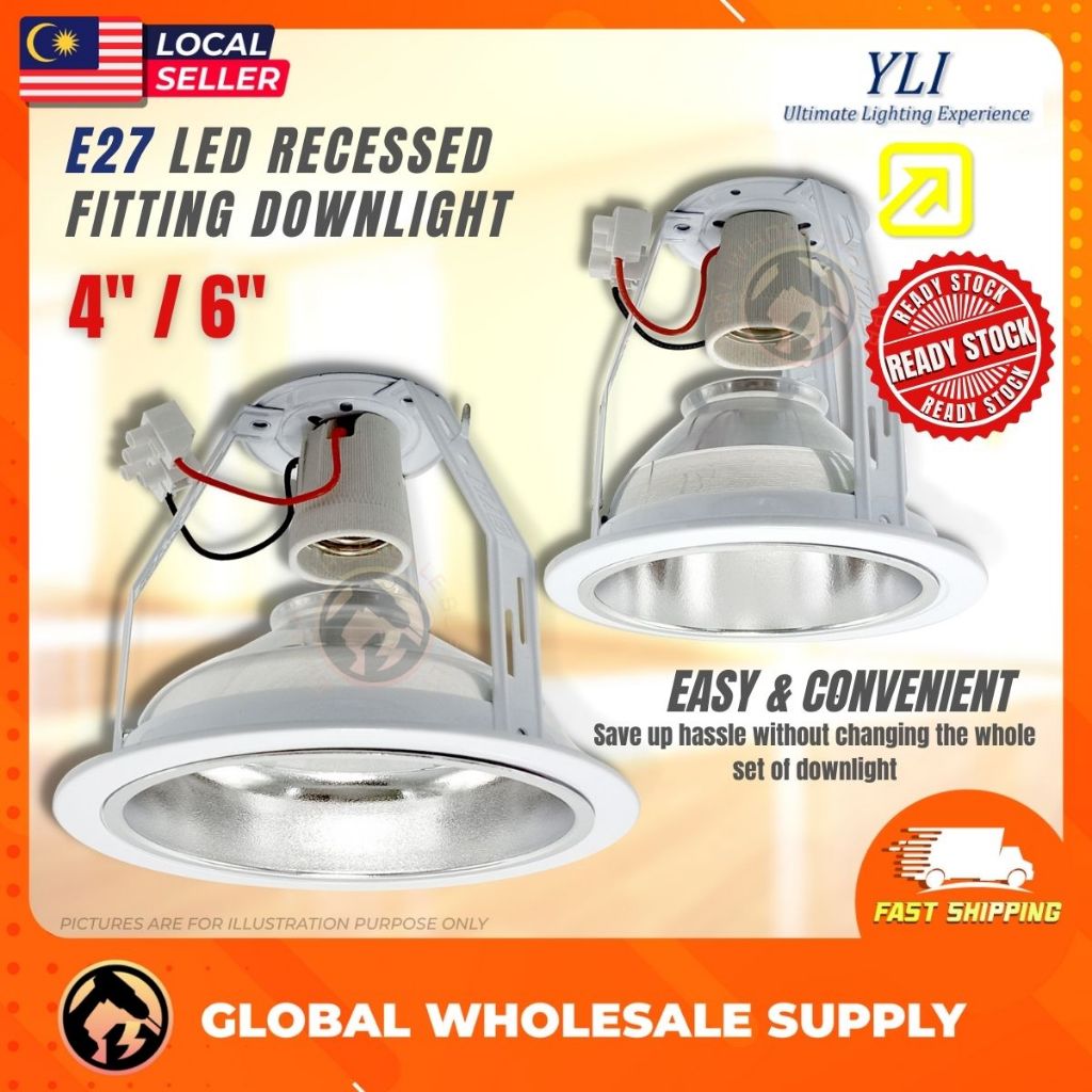 YLI 4" / 6" LED Recessed ES27 Fitting Downlight suits All E27 LED Bulb ...