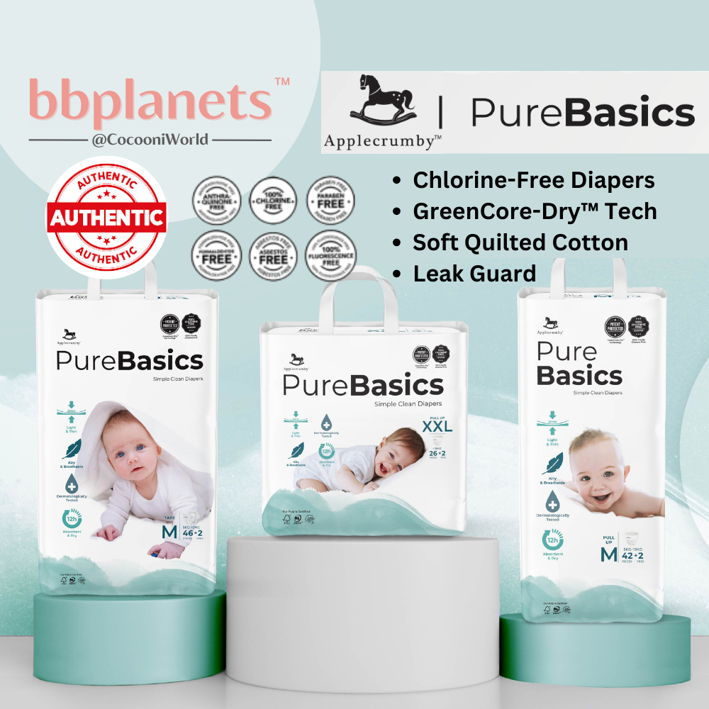 Applecrumby PureBasics Baby Diapers Chlorine-Free 12Hour Ultra Absorbent Tape Pull Up/Pant ...