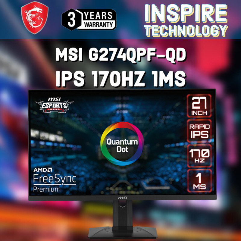MSI G274QPF-QD 27" WQHD 170Hz Flat Gaming Monitor | Shopee Malaysia