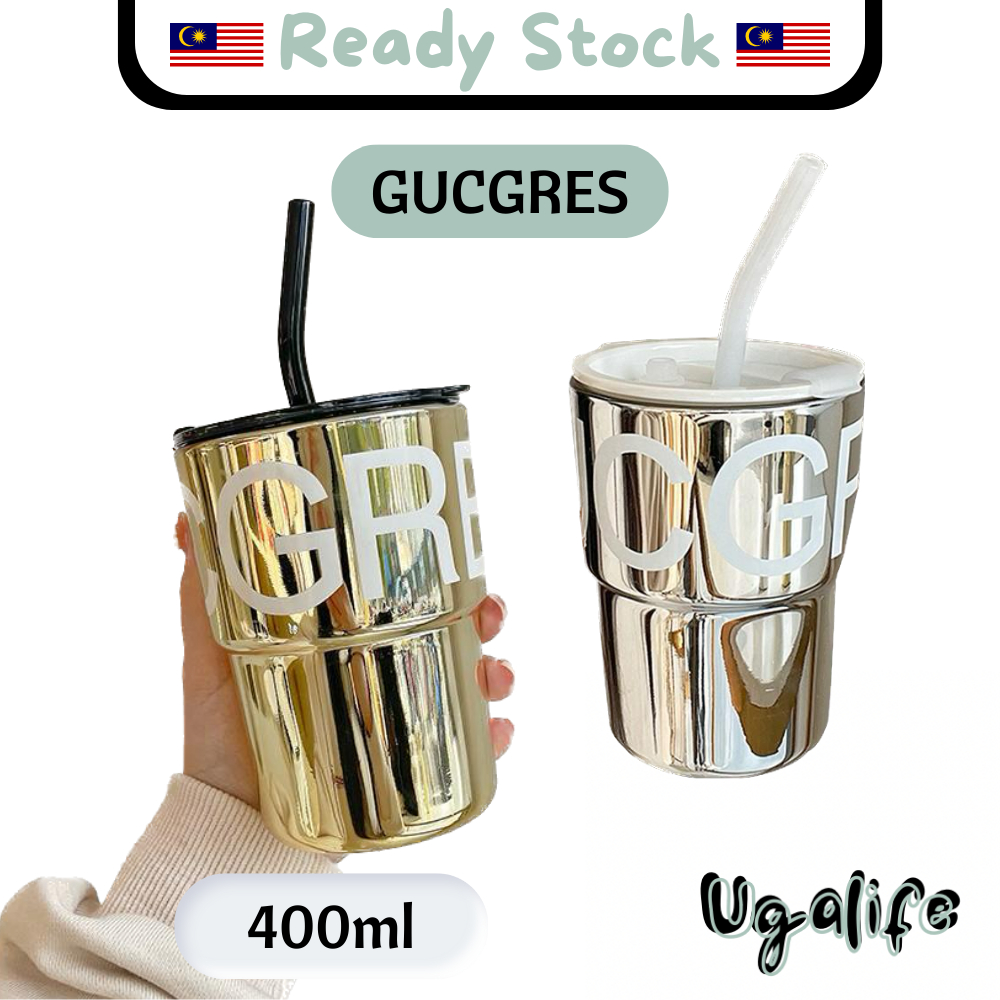 GUCGRES Glass Mug with straw 400ml Portable Glass Cup Water Cup Drink ...