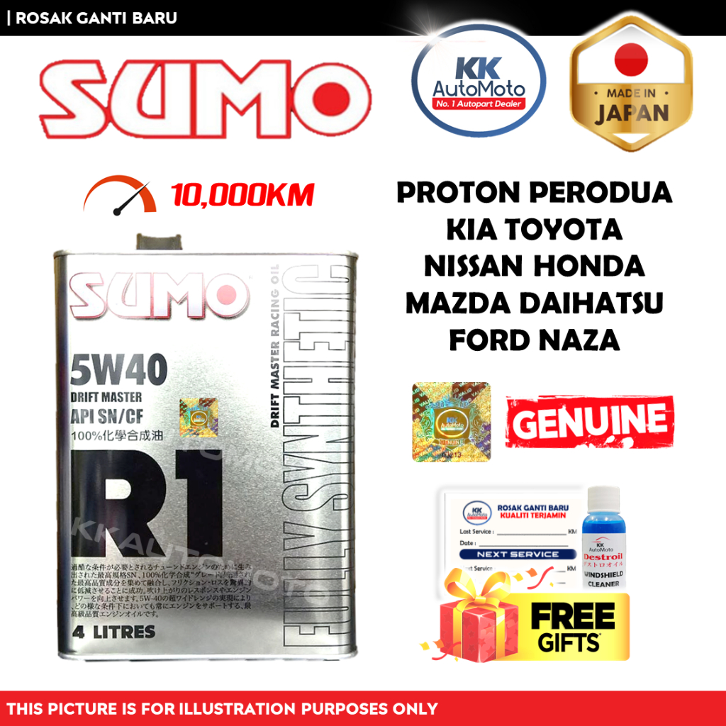Genuine SUMO R1 Japan Fully Synthetic SN 5W-40 5W40 4L Proton Perodua ...