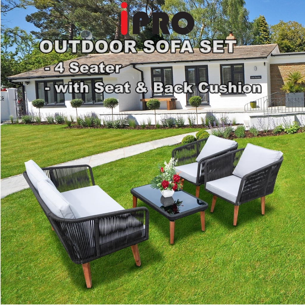 IPRO Outdoor Furniture Rattan Sofa Set Balcony Garden Sofa 3 seater ...