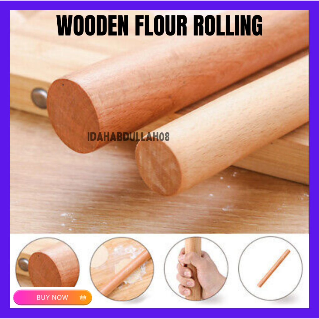 Wooden Flour Rolling Pin Cake Dough Roller Solid Wood Non-Stick ...