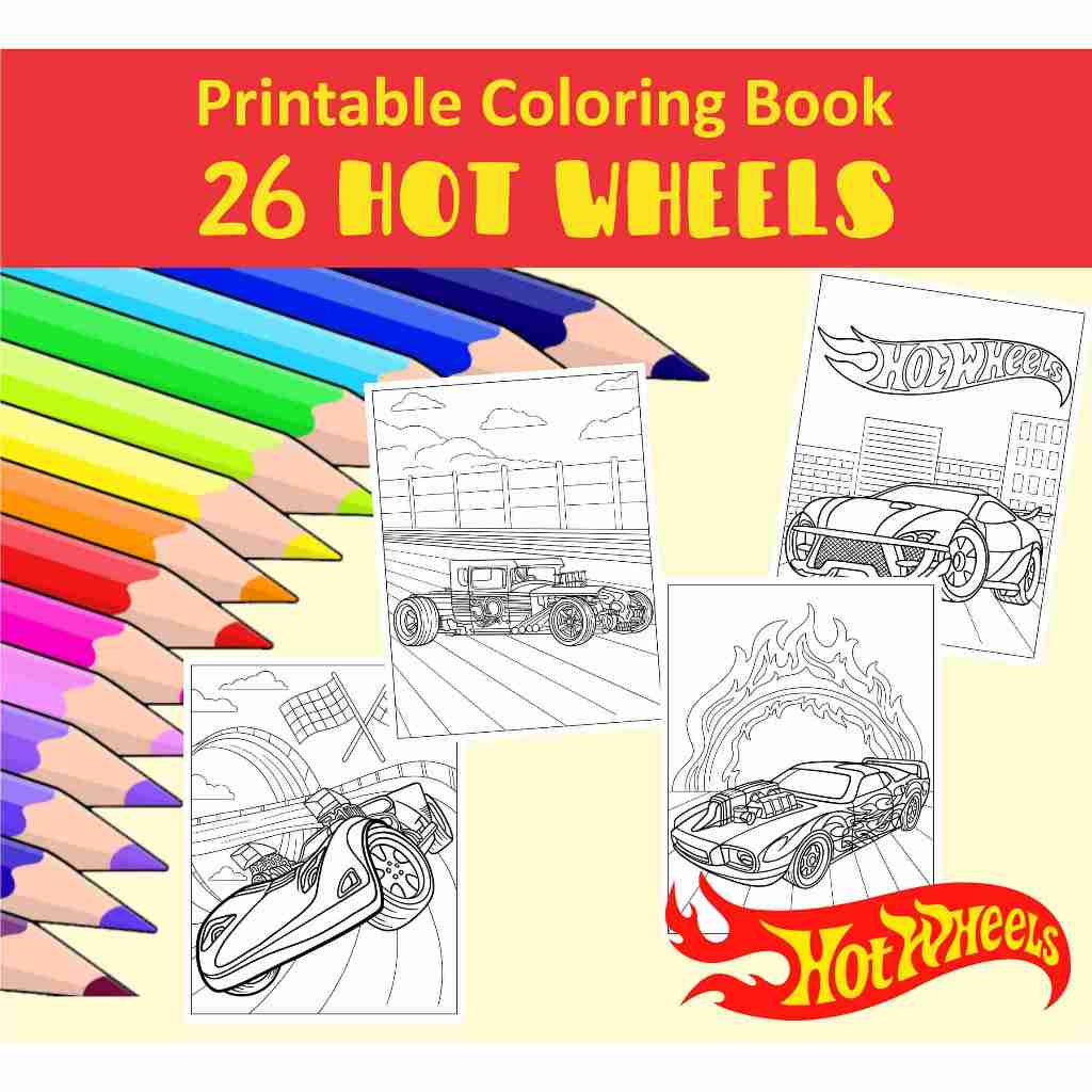 [Softcopy PDF] 26 Hot Wheels Printable Coloring Book for kids adults ...