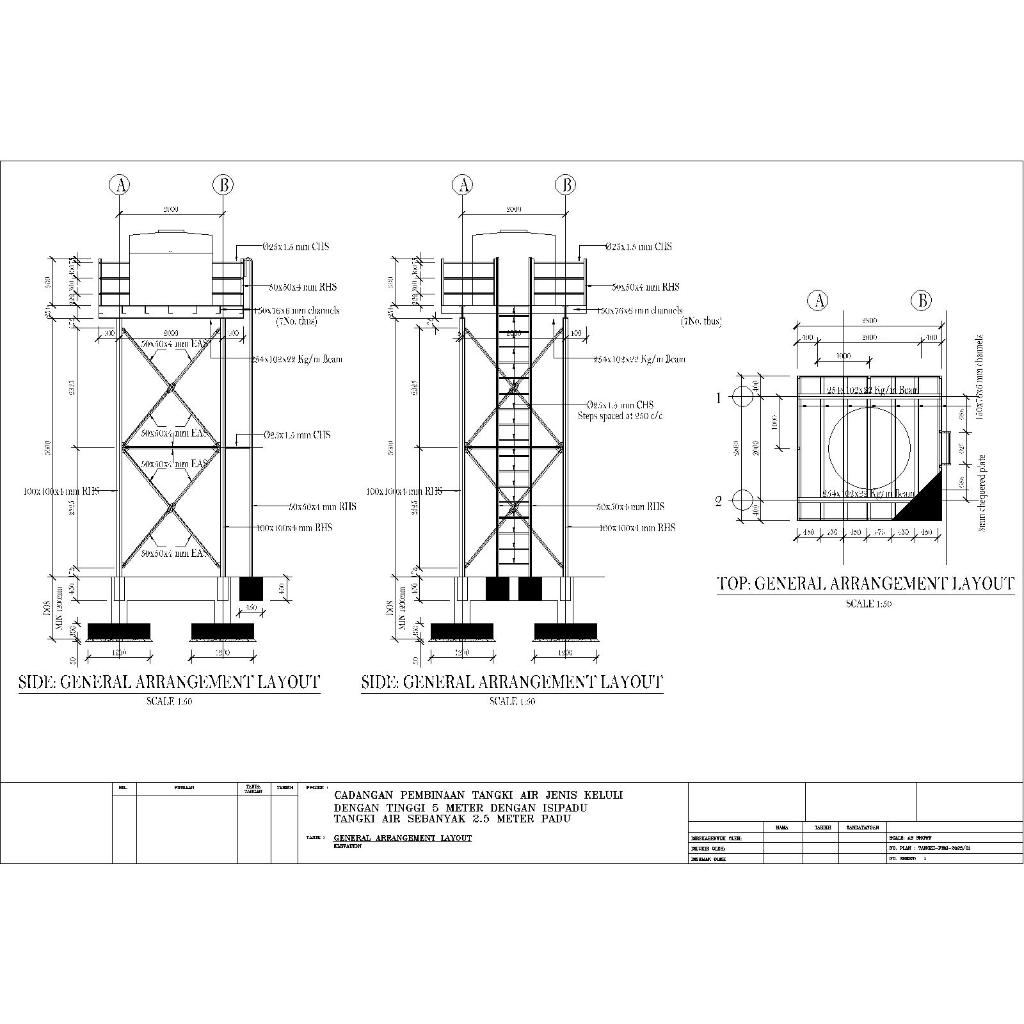 PELAN TANGKI AIR KELULI BESI DENGAN TINGGI 5 METER & KAPASITI 2.5 METER ...