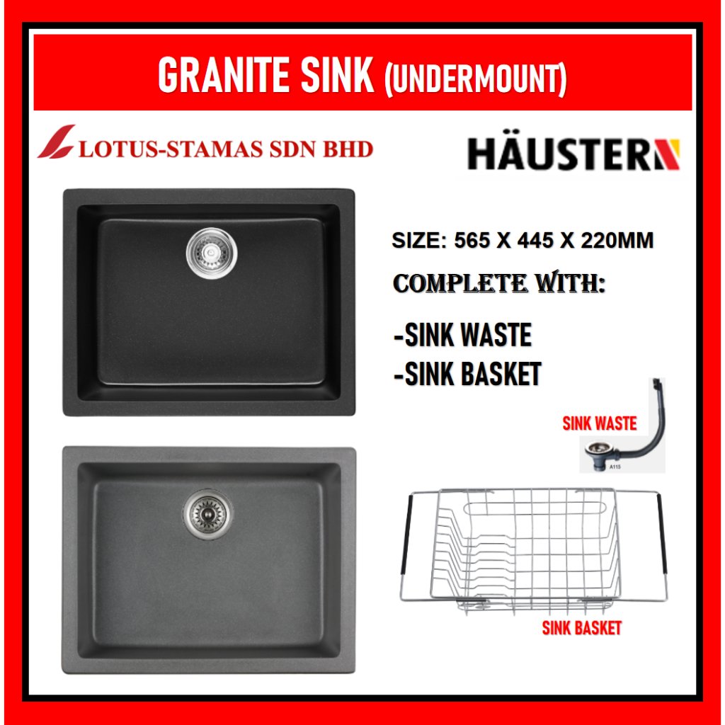 HAUSTERN STARKER 612B 612G 565MM BLACK / GREY UNDERMOUNT GRANITE ...