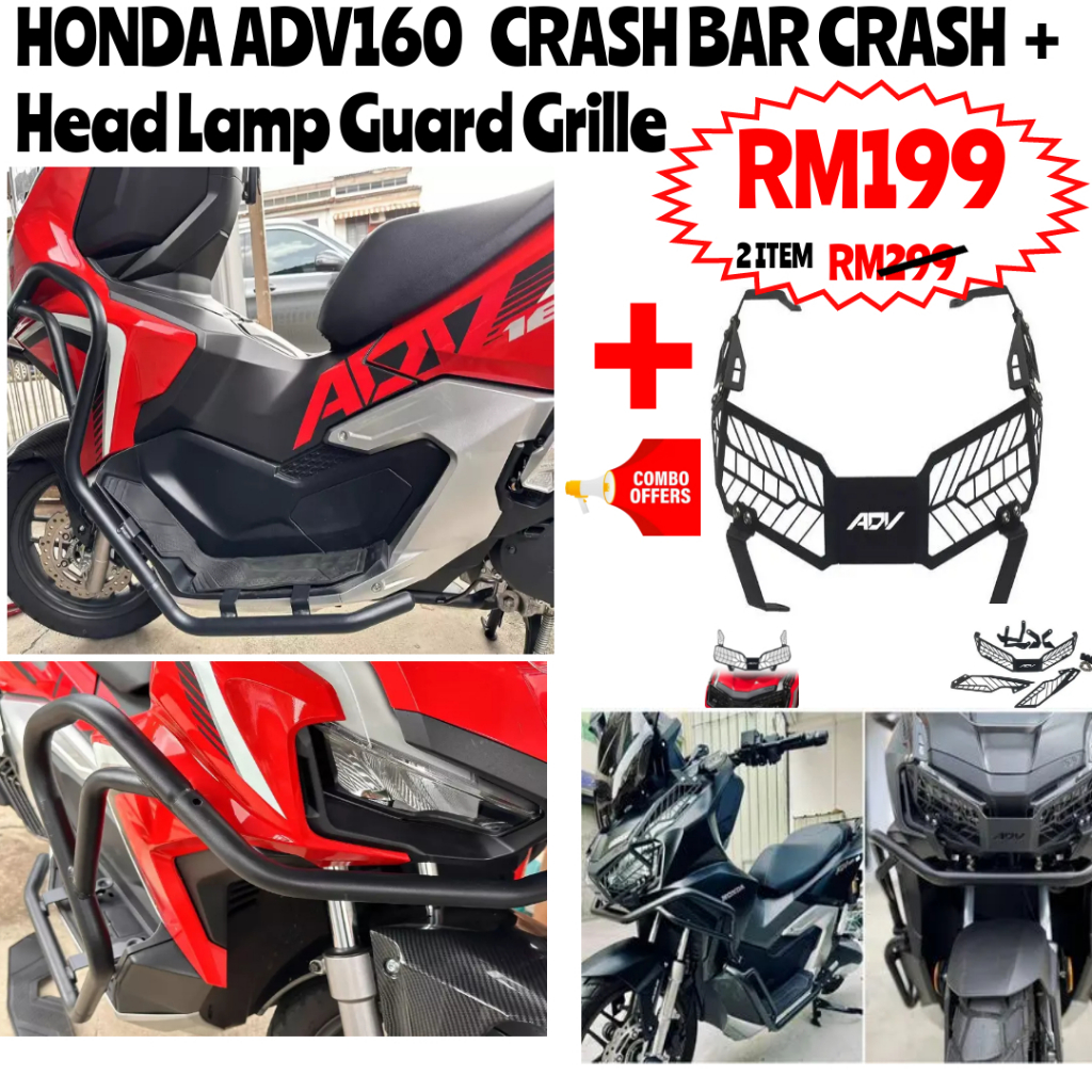 HONDA ADV150 & ADV 160 CRASH BAR CRASH GUARD ALLOY BESI + Head Lamp Guard Grille ALLOY BESI ...