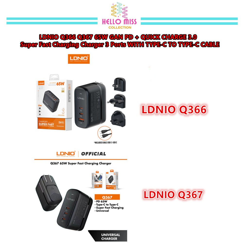 LDNIO Q366 Q367 65W GAN PD + QUICK CHARGE 3.0 Super Fast Charging ...