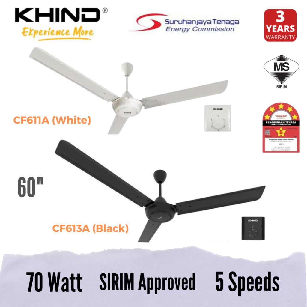KHIND CEILING FAN 60” CF618 / CF618B | KIPAS SYLING KHIND 60” WHITE ...