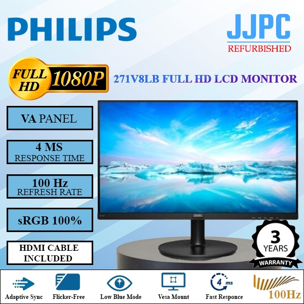 Philips 27" 271V8LB (VA/100Hz) 4ms Full HD Adaptive Sync LED Monitor ...