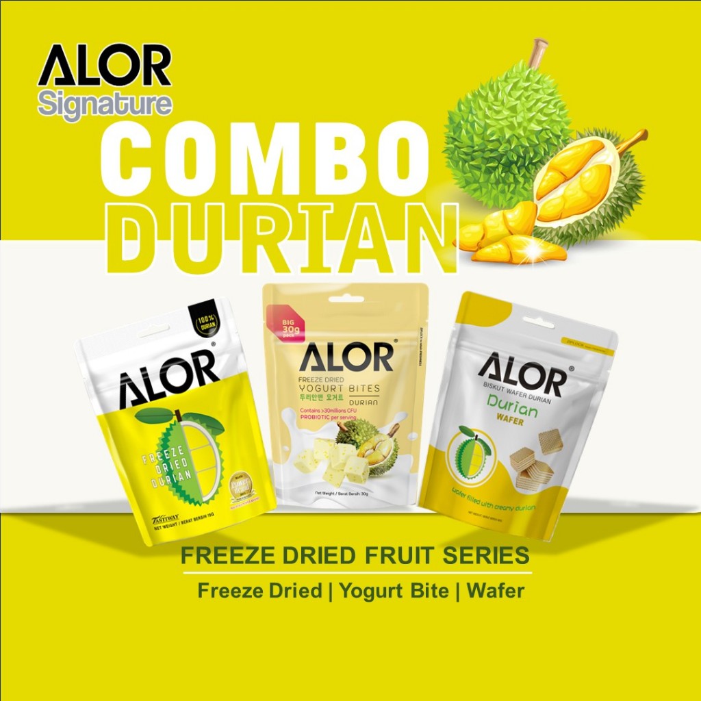 ALOR Set Snek Durian | Durian Kering Beku, Yogurt Bites Durian, Biskut ...